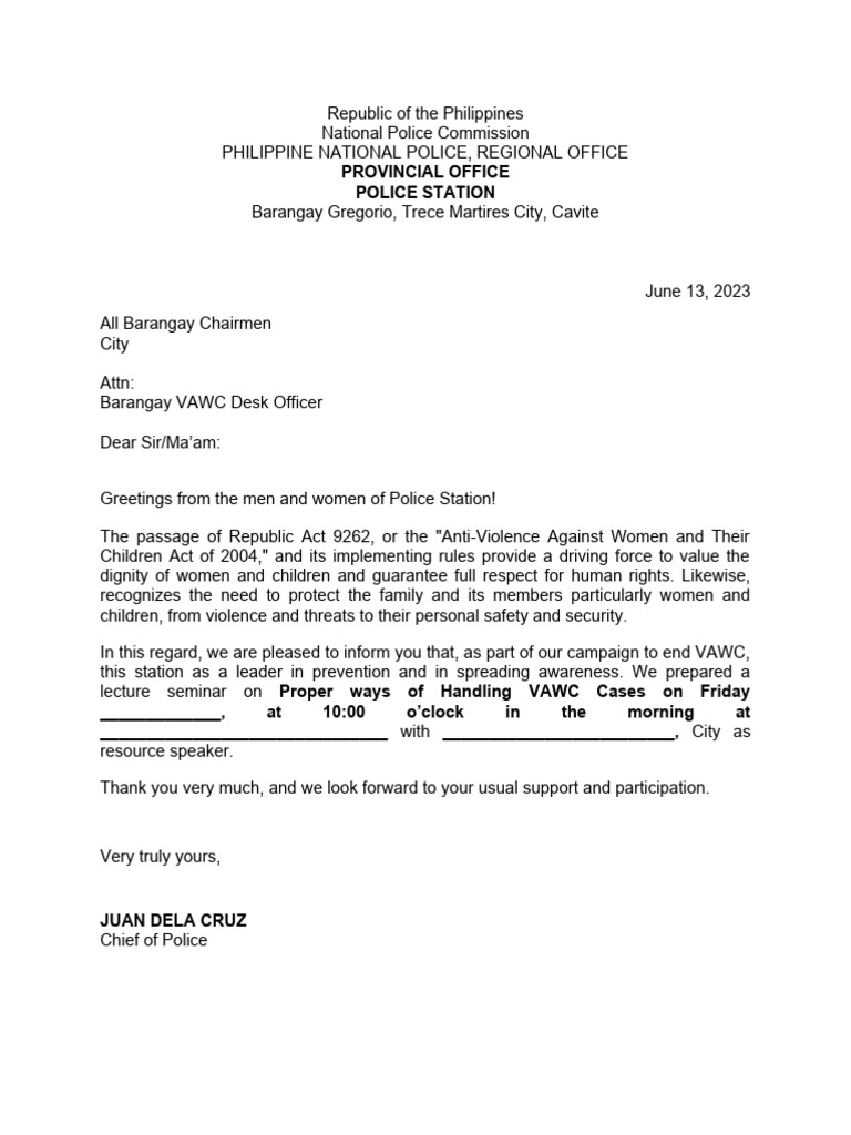 Invitation Letter For Lecture of VAWC | PDF