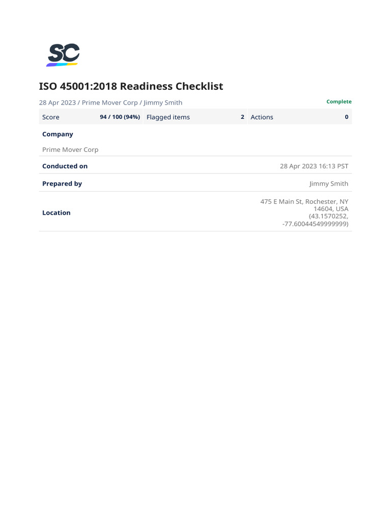 ISO 45001-2018 Readiness Checklist | PDF
