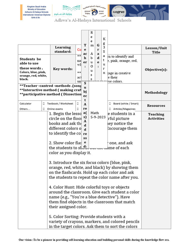 Math, Lesson Plan, Term 1, 5-9-2023 | PDF