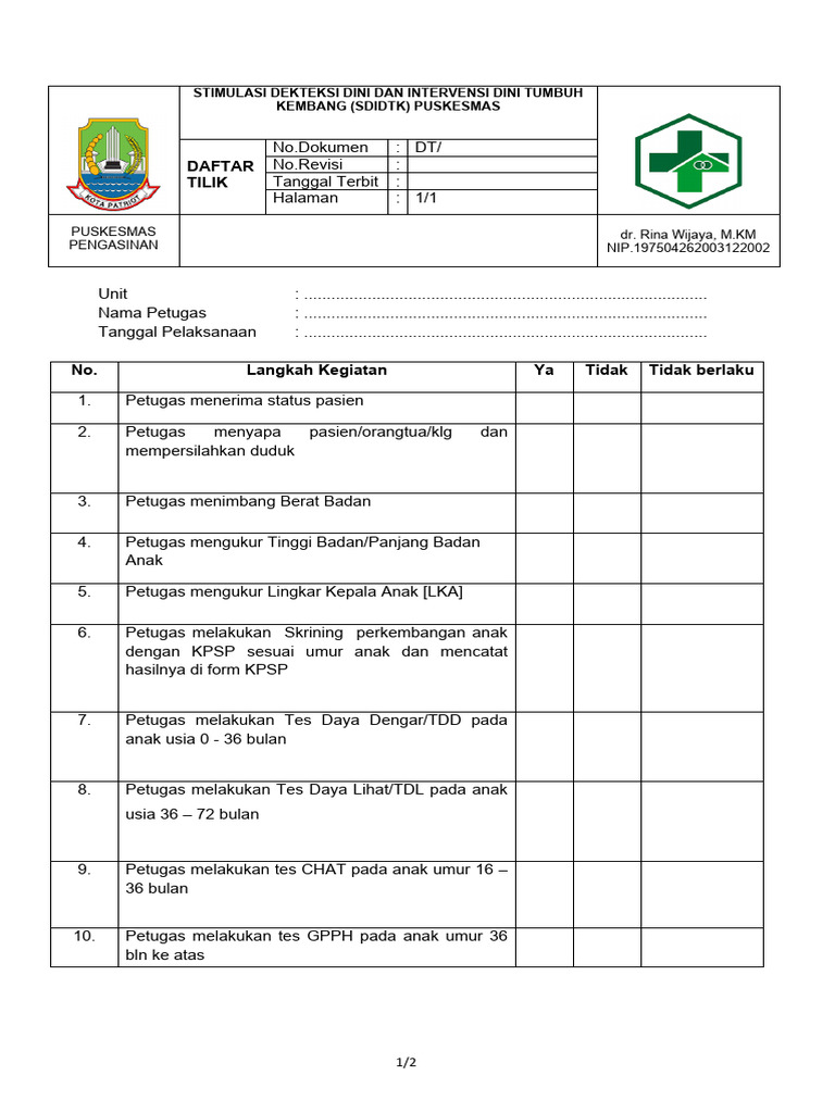Daftar Tilik Program LENGKAP | PDF
