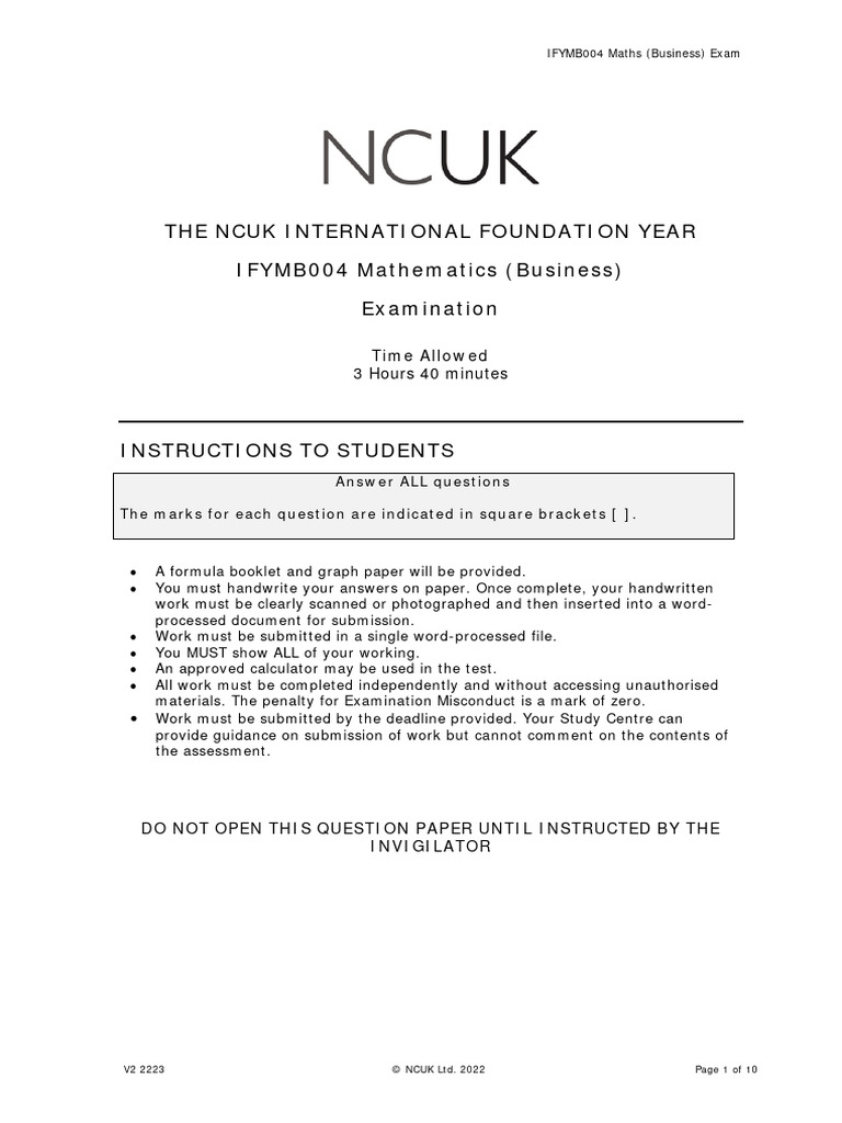 IFY Maths Business Exam 2223 V2 | PDF