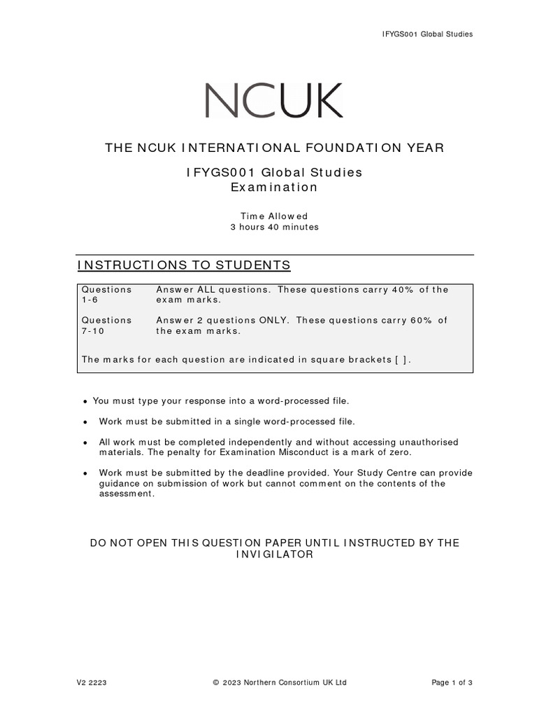 NCUK IFY Global Studies Exam Guide | PDF