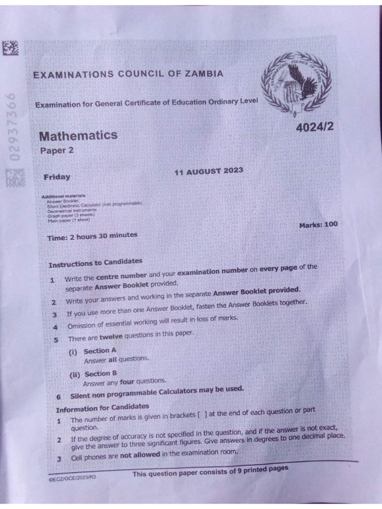 Math Paper 2 GCE Exam | PDF Math Paper 2 GCE Exam | PDF