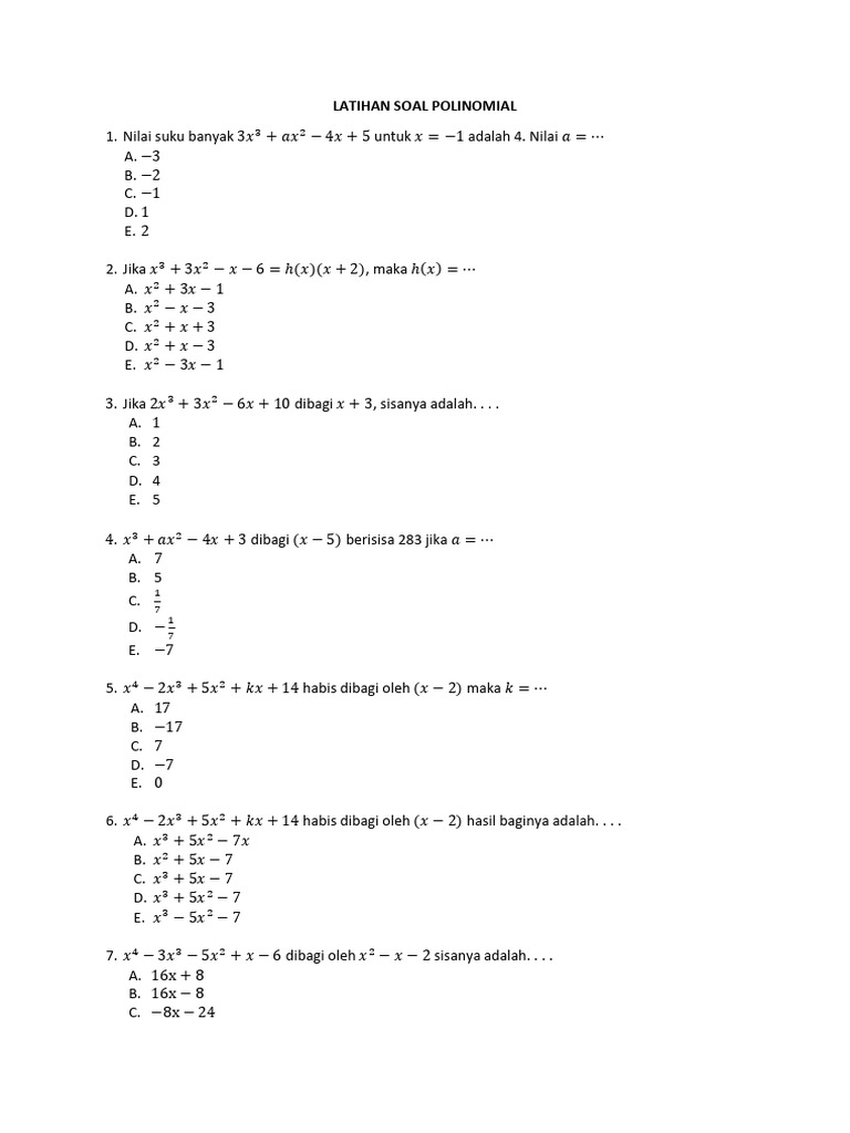 Latihan Soal Polinomial - 1 | PDF