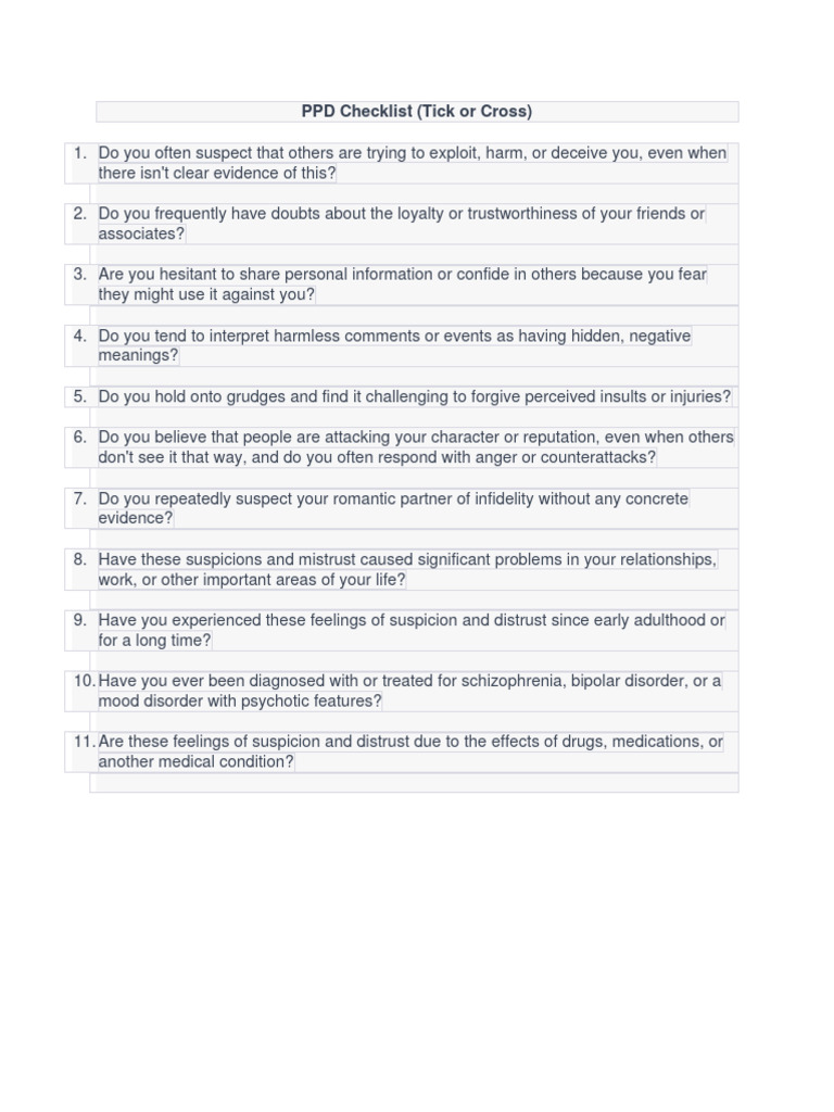 Personality Disorder Checklist | PDF