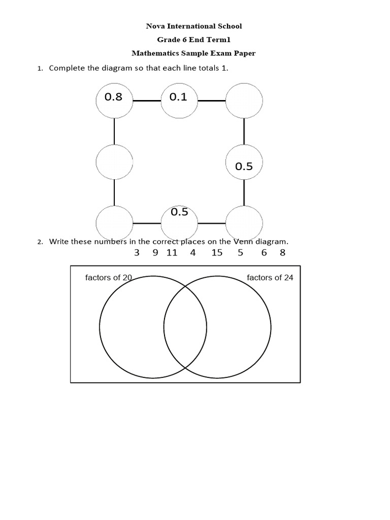 Grade 6 End Term Math Paper 1 | PDF
