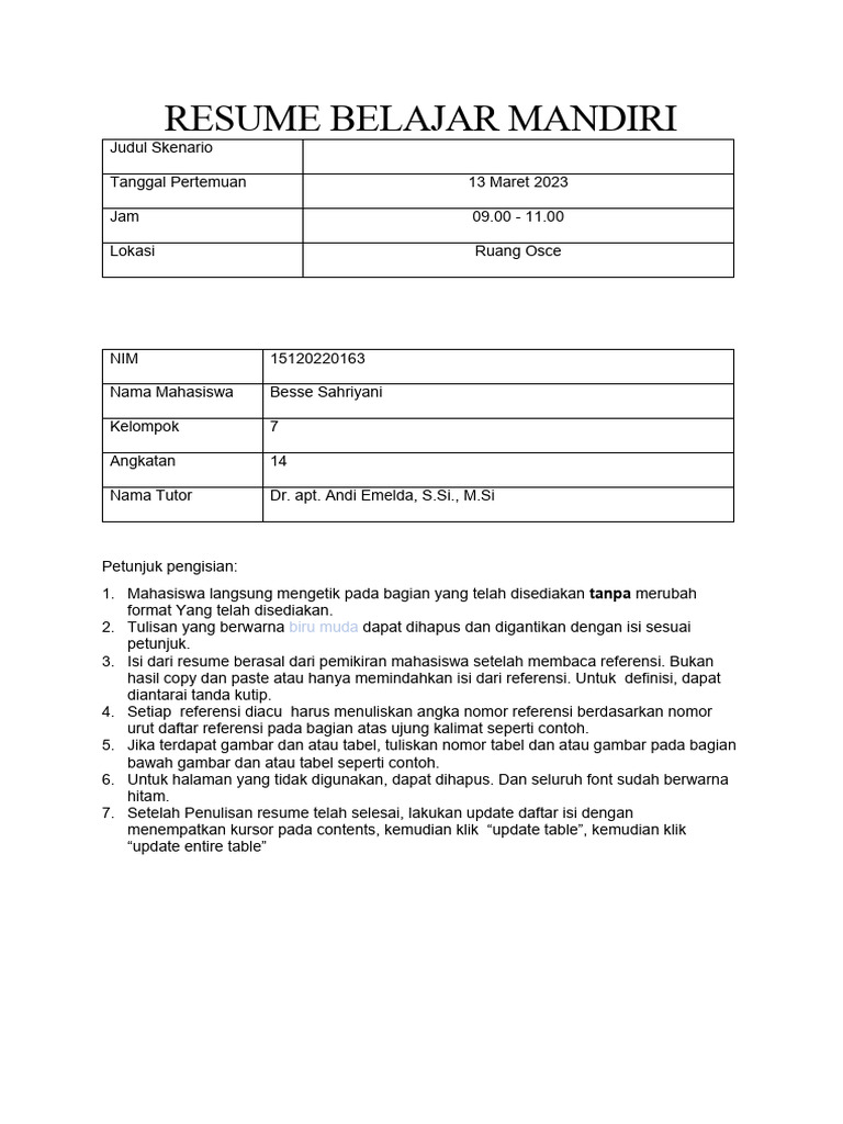 Template RESUME BELAJAR MANDIRI | PDF