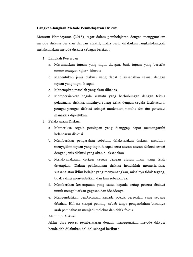 Langkah-Langkah Metode Pembelajaran Diskusi | PDF
