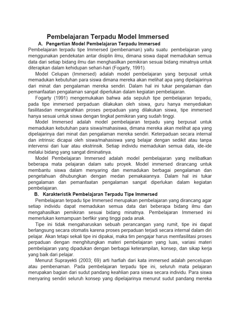 Pembelajaran Terpadu Model Immersed | PDF