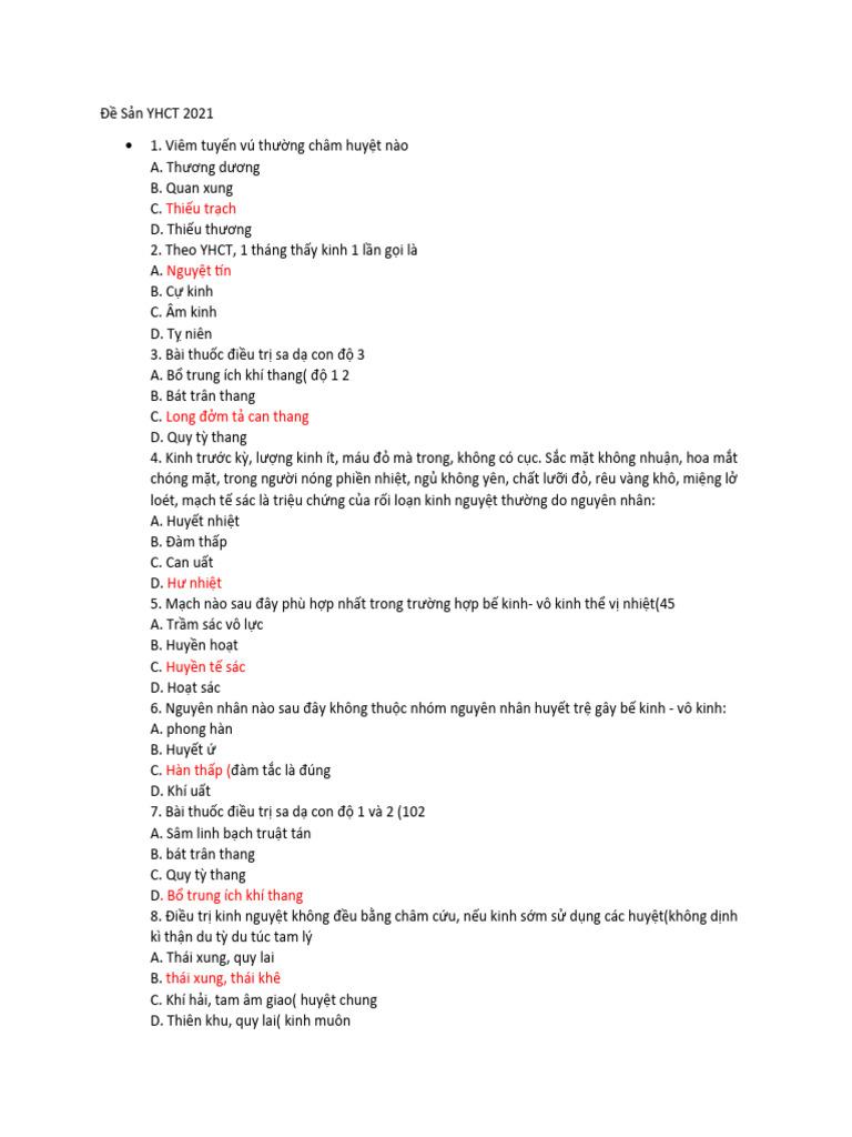 Đề Sản YHCT 2021 | PDF