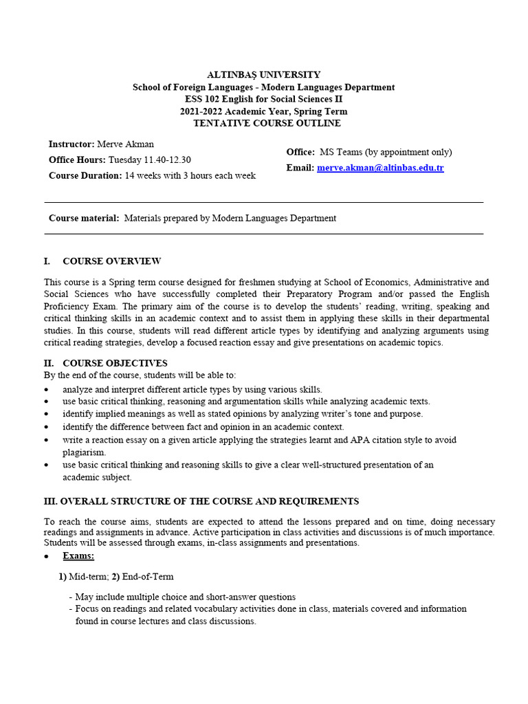 Ess102 Course Outline | PDF | Career & Growth