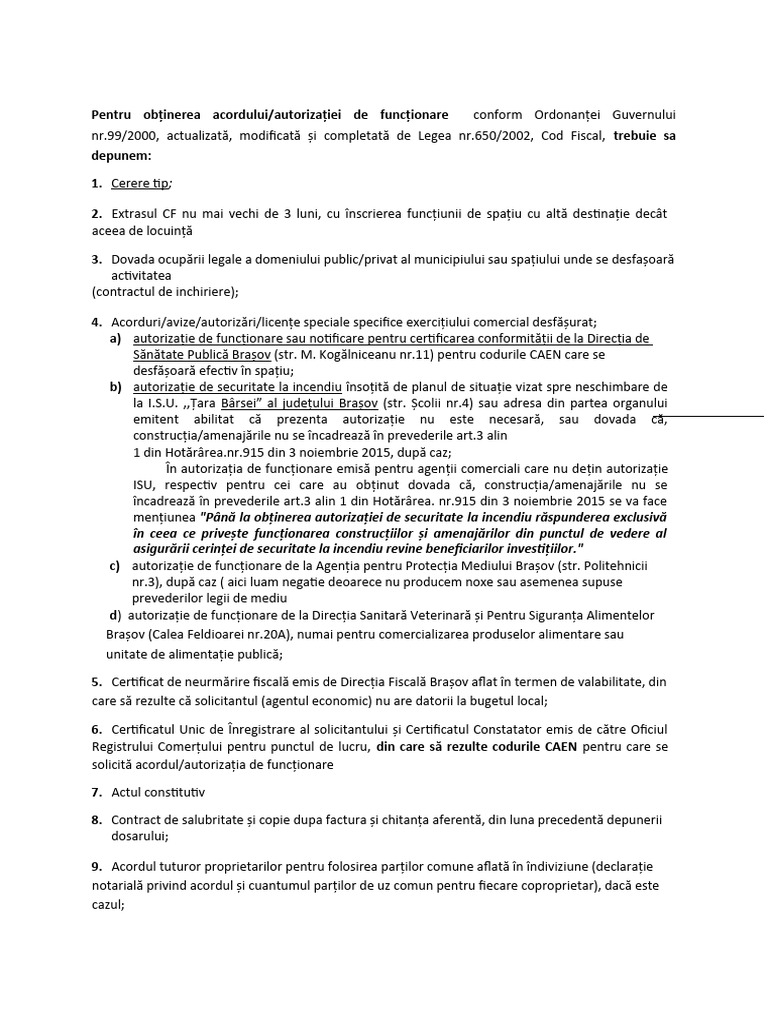 Format Dosar Autorizatie de Functionare (Acord Primar) | PDF