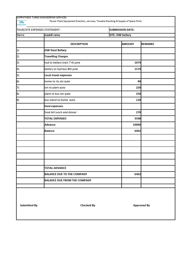 Tour Expenses | PDF
