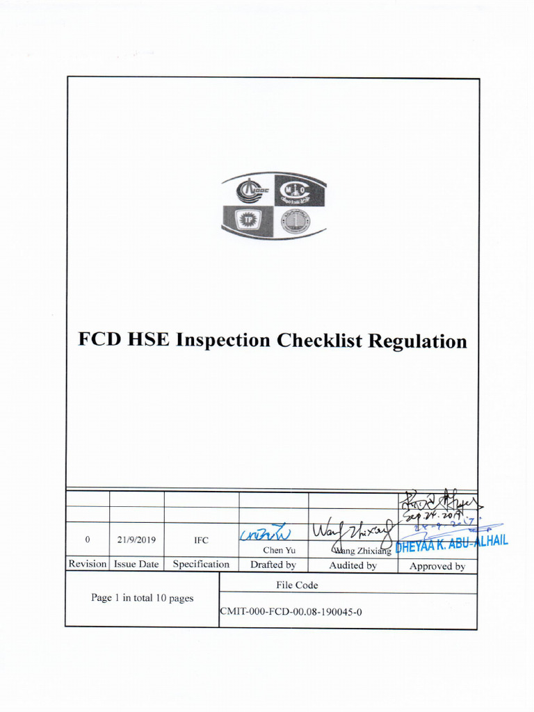 CMIT-000-FCD-00.08-190045-0 FCD HSE Inspection Checklist Regulation ...