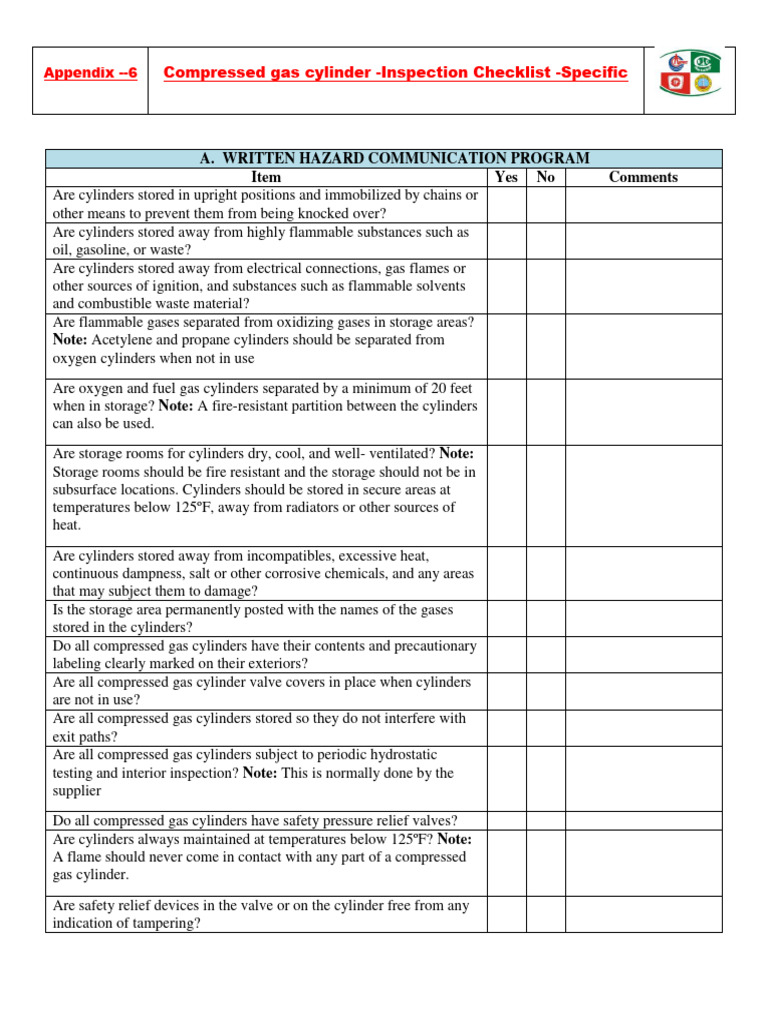 Compressed Gas Cylinder Safety Checklist | PDF | Technology & Engineering