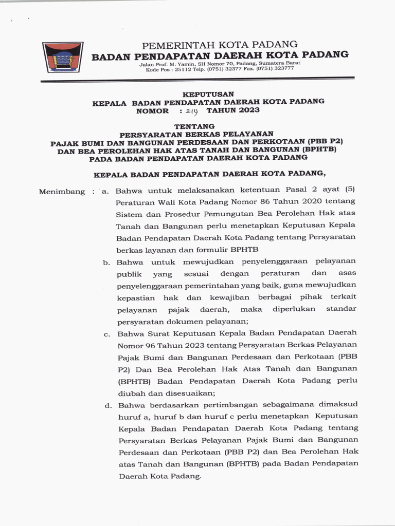 SK TTG Persyaratan Berkas PBB Dan BPHTB | PDF