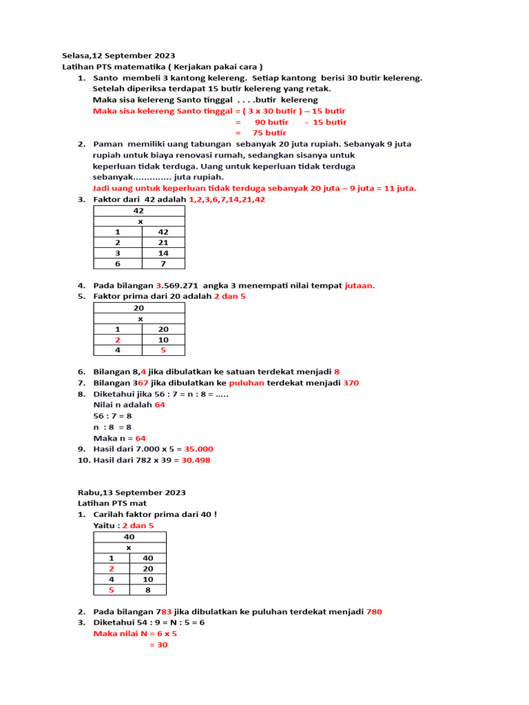 Latihan PTS Mat Sem 1 2023 SDN Jati Pulo 06 PG | PDF