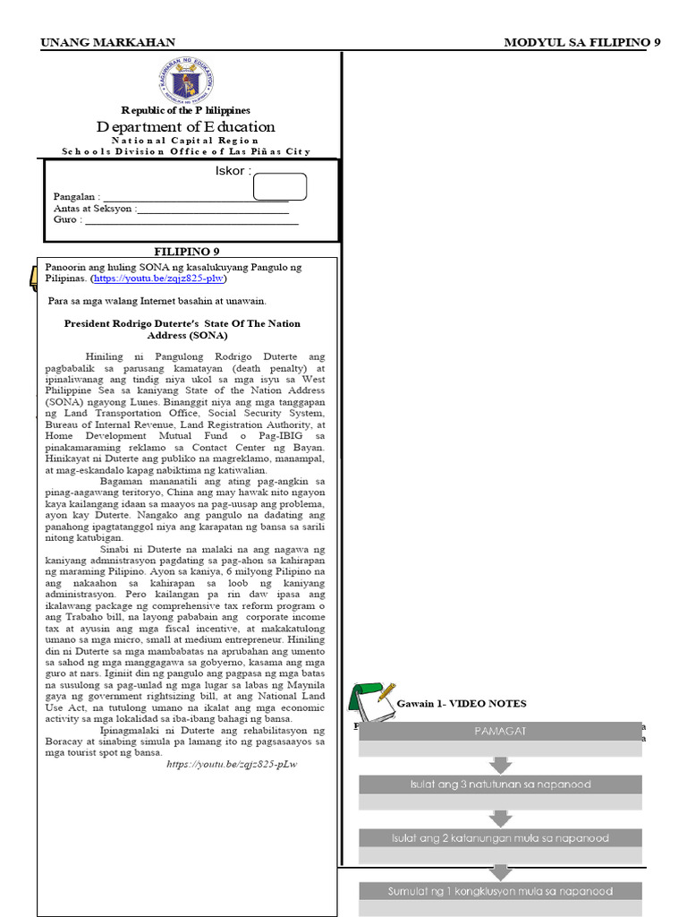 g9 Modyul 1st Grading Ikapitong Linggo | PDF