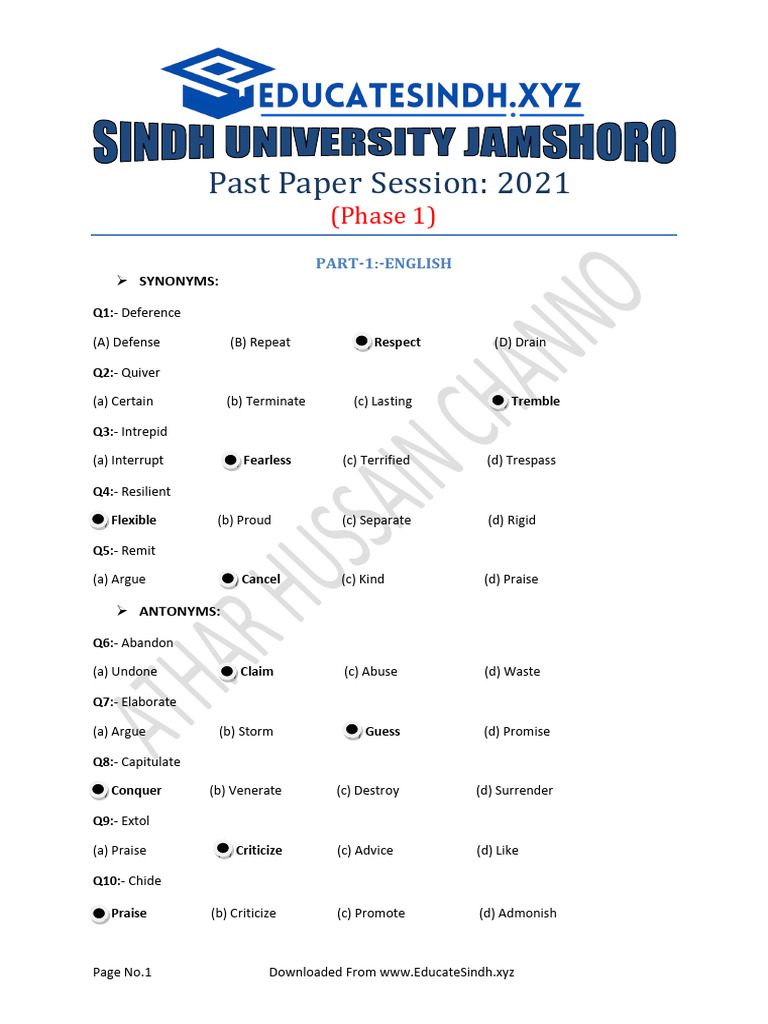 Sindh University 2021 | PDF