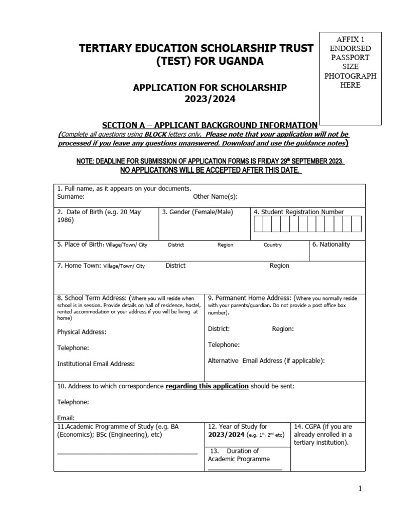 Uganda Tertiary Scholarship Application 2023/24 | PDF