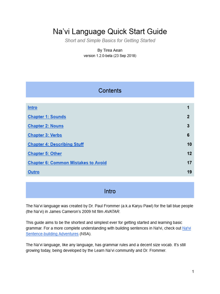Na'vi Language Quick Start Guide | PDF
