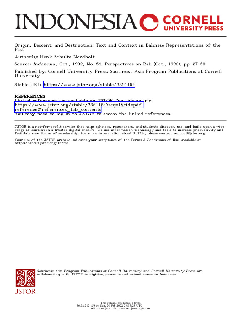 Origin, Descent, and Destruction Text and Context in Balinese Representations | PDF | Social ...