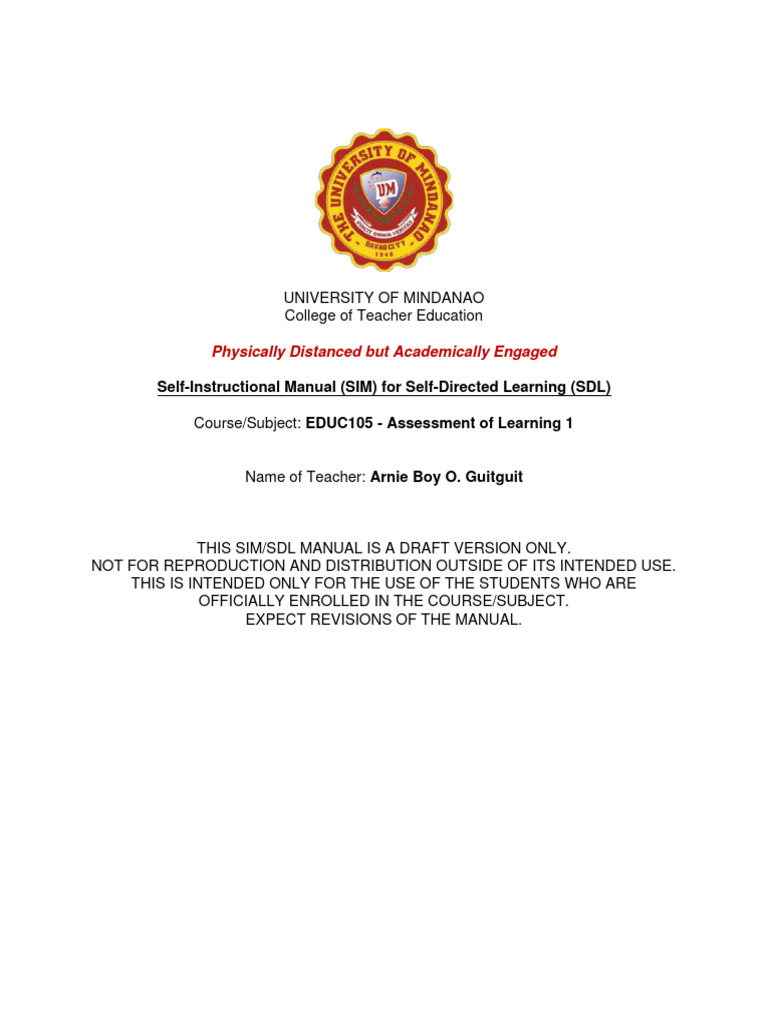 Educ 105 Sim (1ST - 3RD Weeks) | PDF