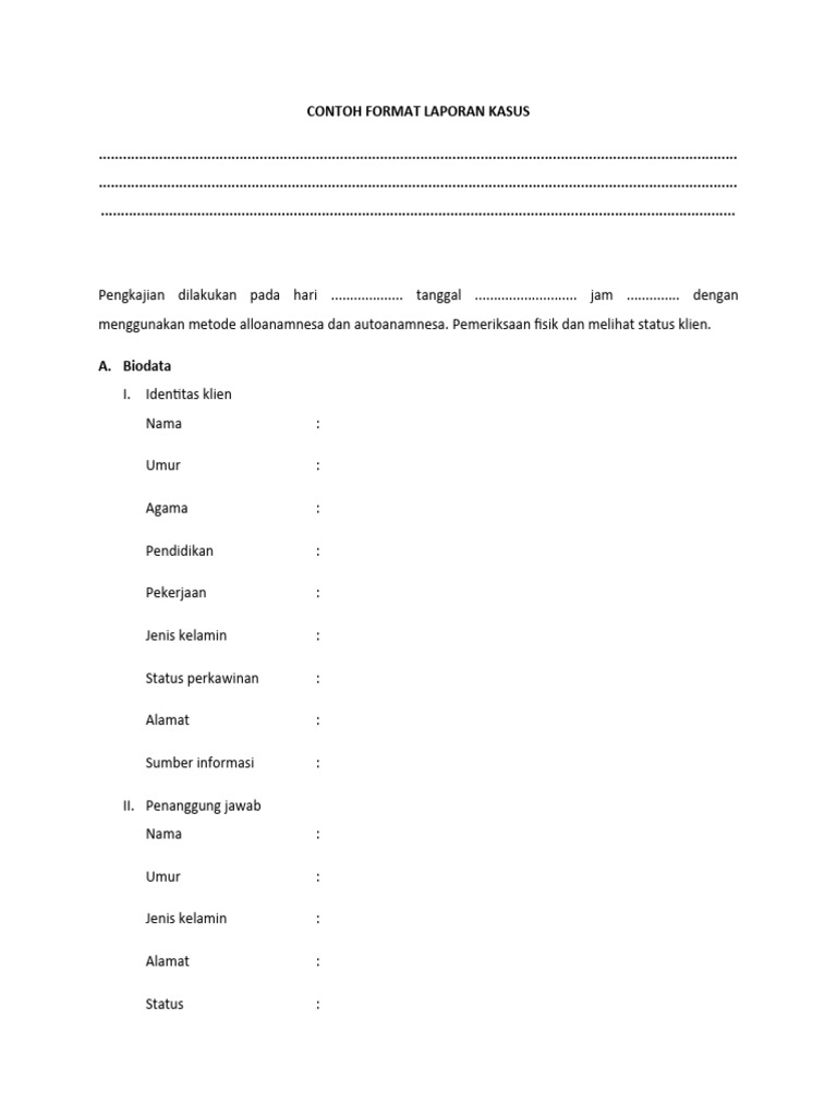 CONTOH FORMAT LAPORAN KASUS Ok | PDF