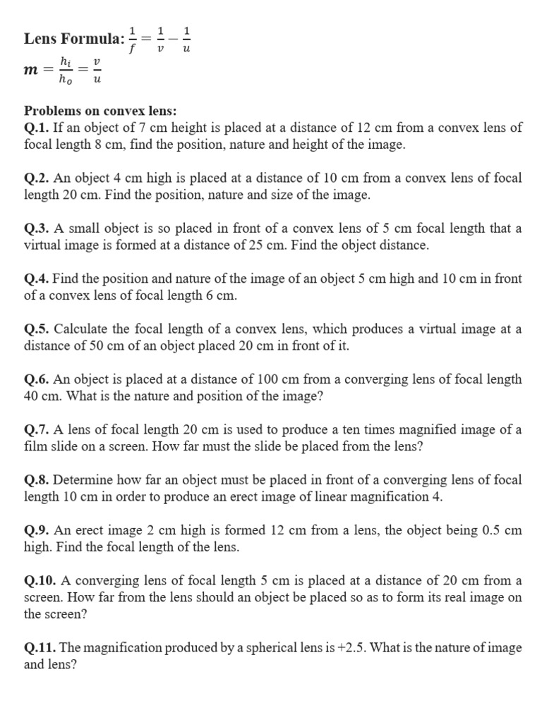 Numericals Lens Formula | PDF | Home & Garden