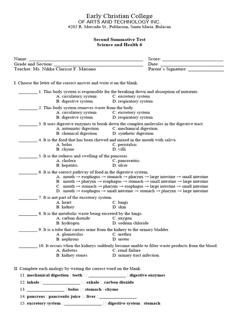 SCIENCE 6 Second Summative Test | PDF