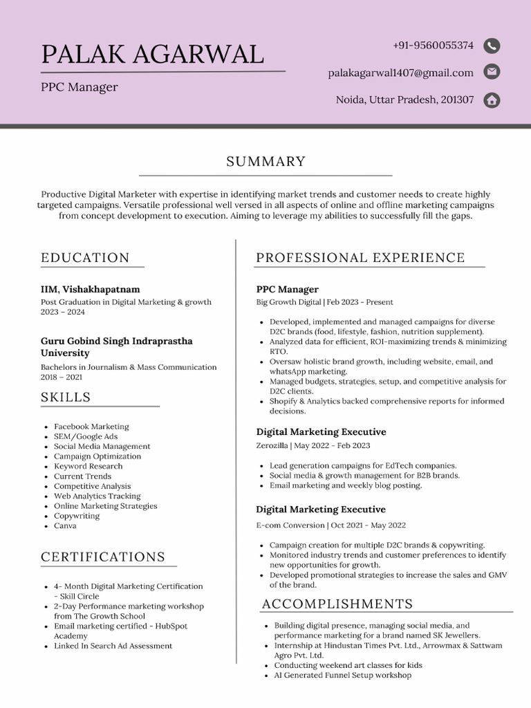 Palak Agarwal Resume | PDF