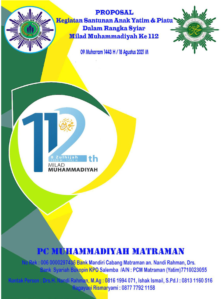 Proposal Santunan Yatim Milad Muhammadiyah 112 2021 | PDF