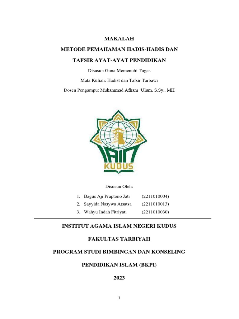 Makalah HTT Kel. 2 (Metode Pemahaman Hadis-Hadis Dan Tafsir Ayat-Ayat ... Makalah HTT Kel. 2 (Metode Pemahaman Hadis-Hadis Dan Tafsir Ayat-Ayat ...