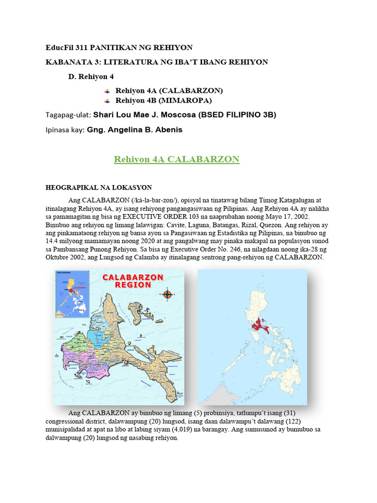 Panitikan NG Rehiyon 4A | PDF