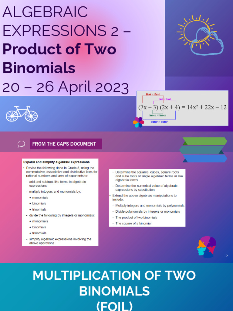 Grade 9 - Algebraic Expressions 2 - Product of Two Binomials | PDF