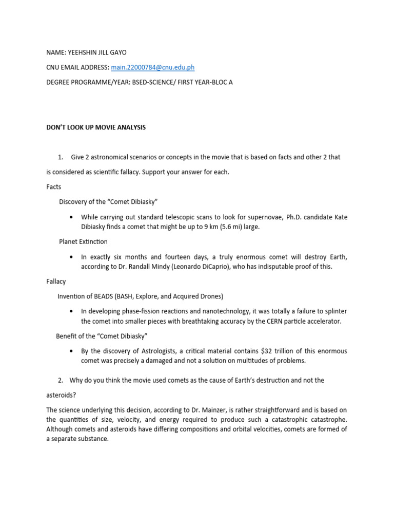 Don't Look Up Movie Analysis | PDF | Social Science | Science & Mathematics