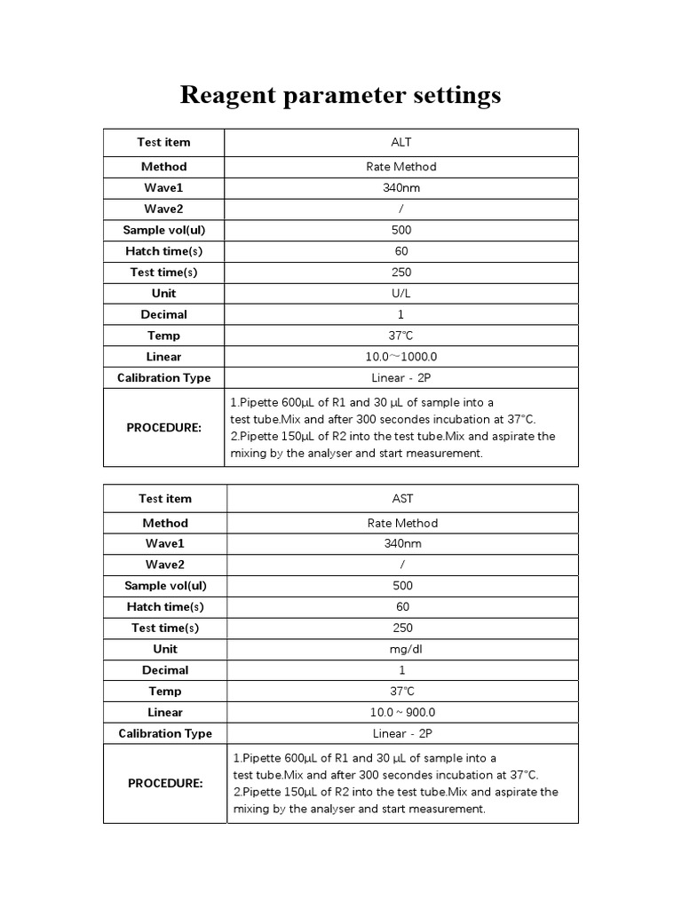 1 - Reagent Parameter Settings | PDF