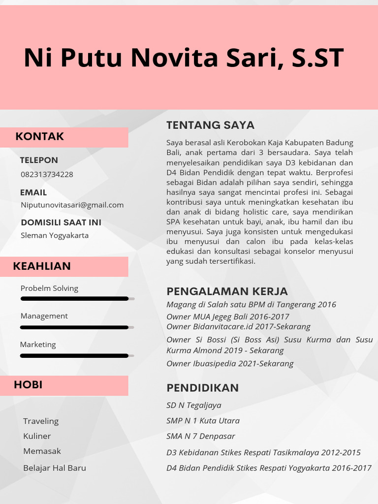 CV Ni Putu Novita Sari | PDF | Pengembangan Diri | Gaya Hidup