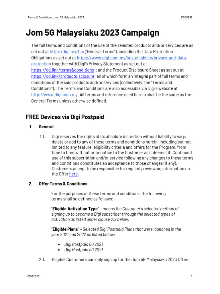 Jom 5g) Digi Terms & Conditions - Jom 5G Malaysiaku | PDF