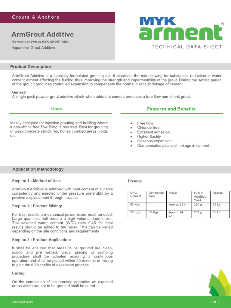TDS of Arm Grout Additive | PDF