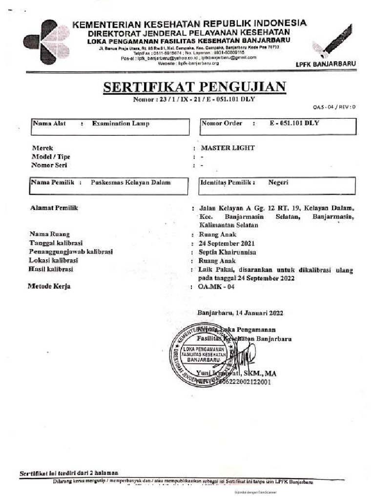 1463 Contoh Bukti Kalibrasi | PDF