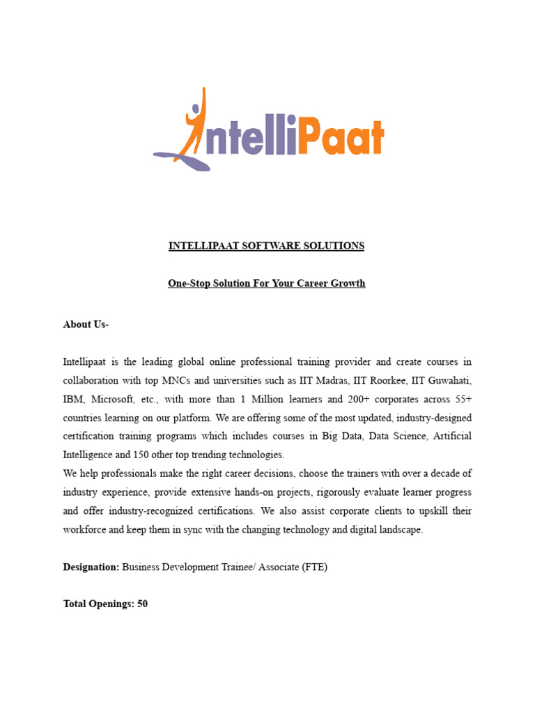 Intellipaat BDA (FTE) JD | PDF