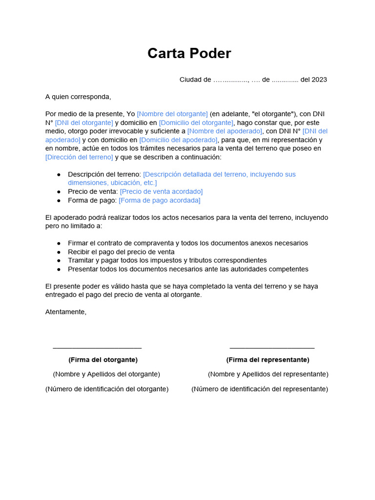Carta Poder para Vender Un Terreno | PDF