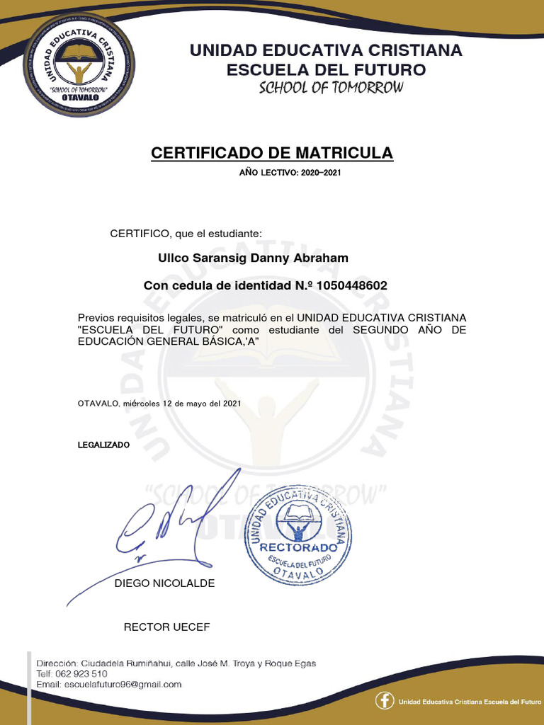 Certificado de Matrícula 2020-2021 | PDF | Salud y bienestar
