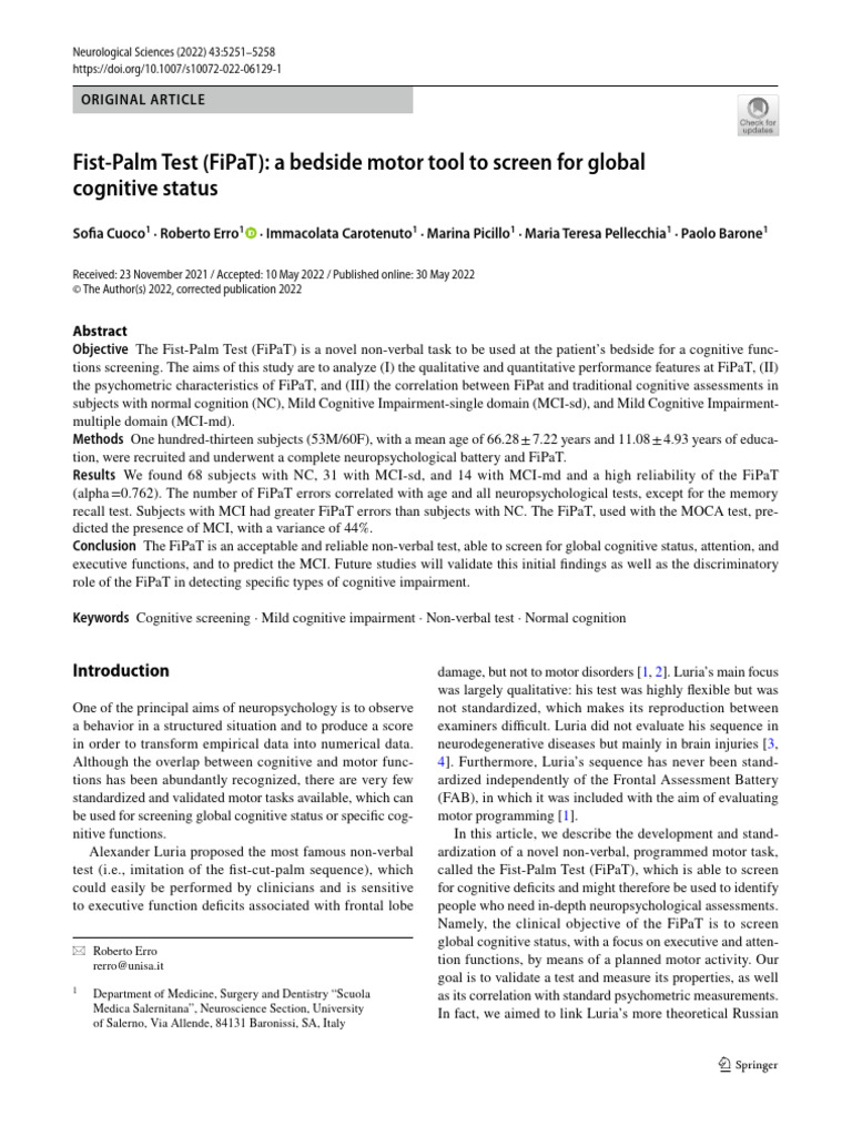 Fist Palm Test (Fipat) : A Bedside Motor Tool To Screen For Global ...