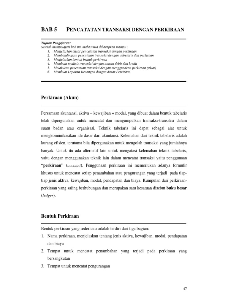 Bab 5 Pencatatan Transaksi Dengan Perkiraan | PDF