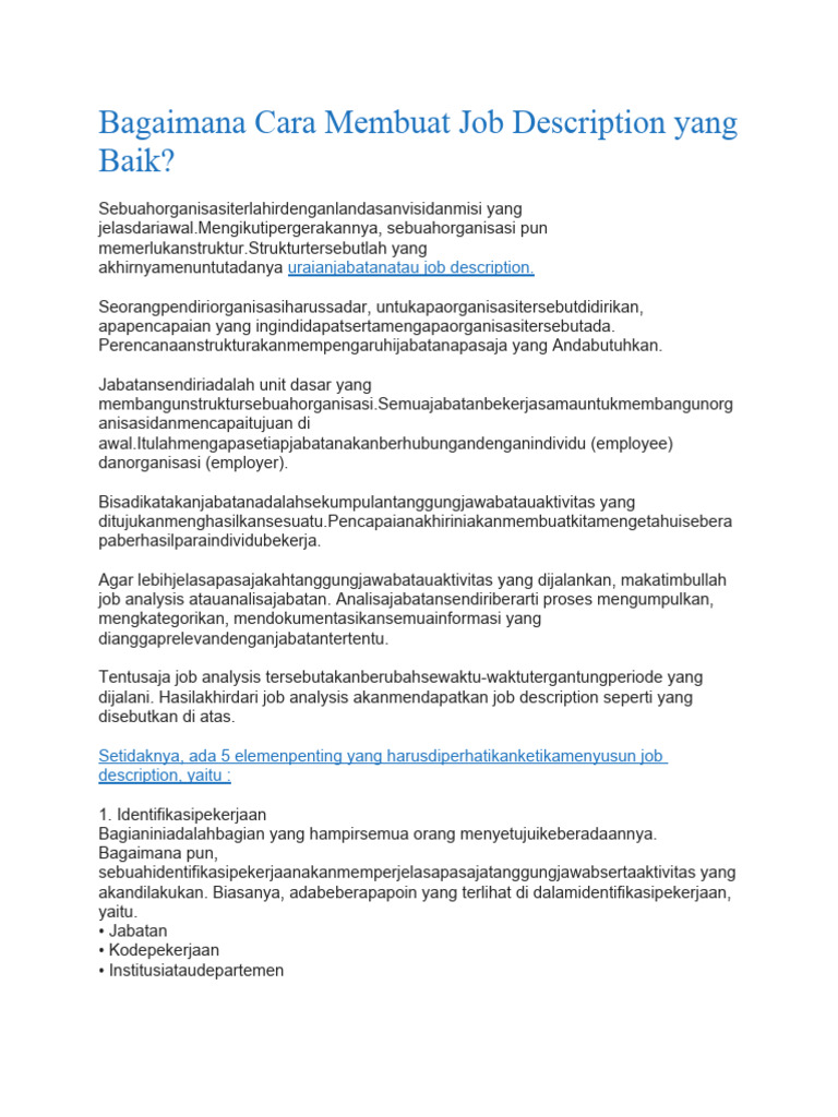 Bagaimana Cara Membuat Job Description Yang Baik | PDF