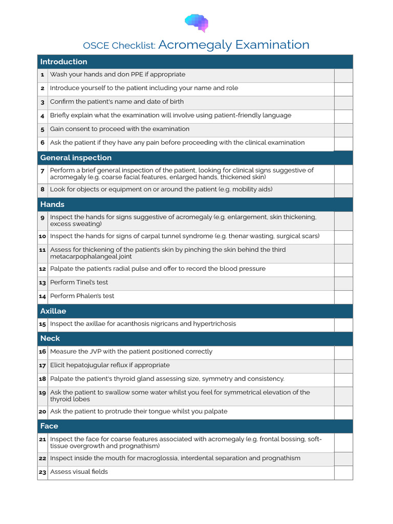 Acromegaly Examination | PDF