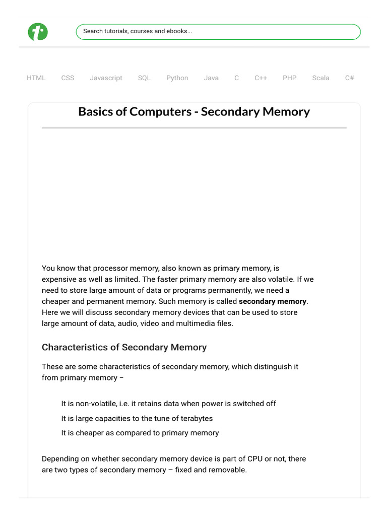 Basics of Computers - Secondary Memory | PDF