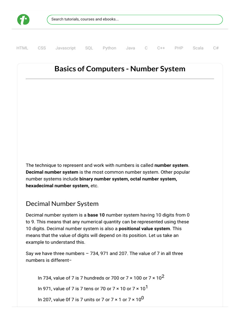Basics of Computers - Number System | PDF